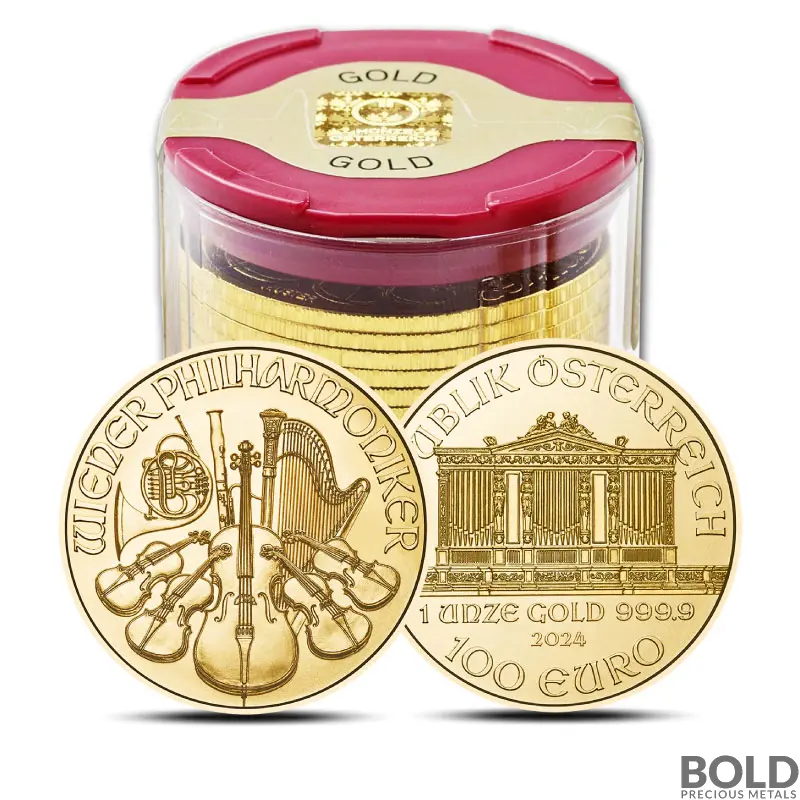 2024 1 oz Austrian Gold Philharmonic - 1 Roll of 10 BU Coins in Mint Tube